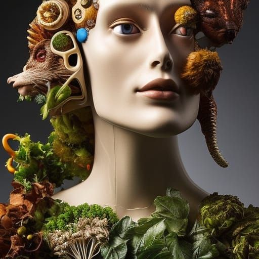 realistic style that depicts hybrid creatures made of human and animal ...