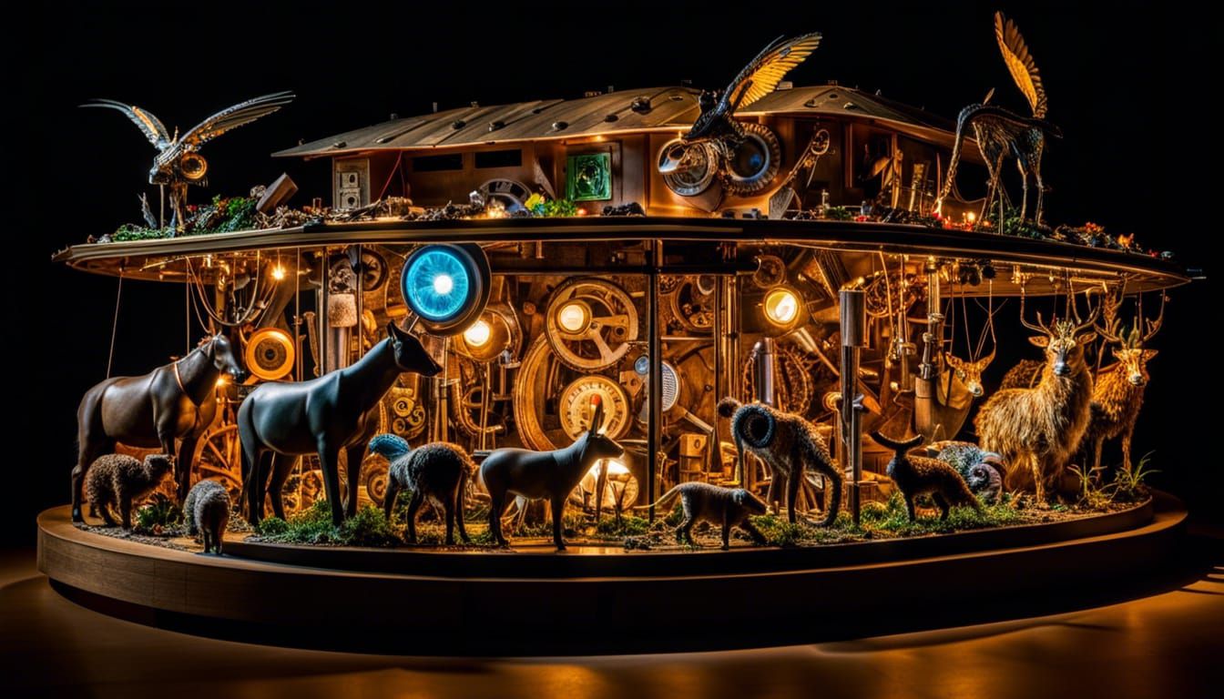 A clockwork workshop made entirely of recycled materials - AI Generated ...