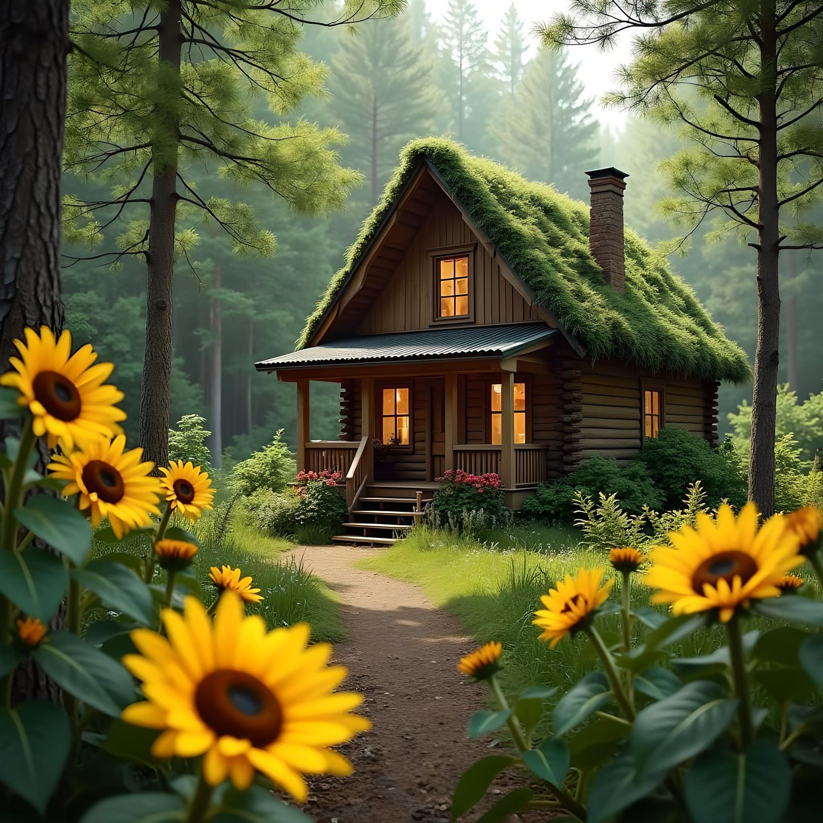 Cozy Sunflower Cabin - AI Generated Artwork - NightCafe Creator