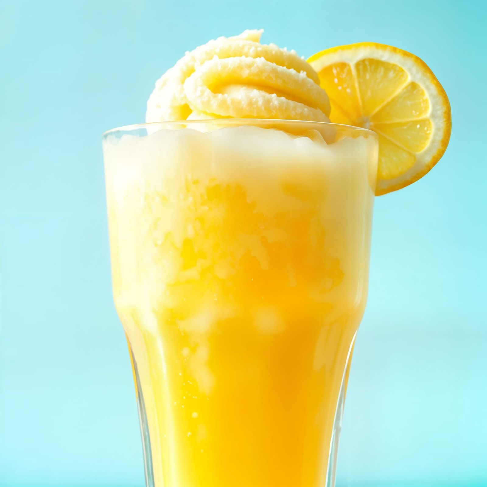 Sherbet - Sparkling Lemon Sherbet in a Glass, Soft Light Blu...