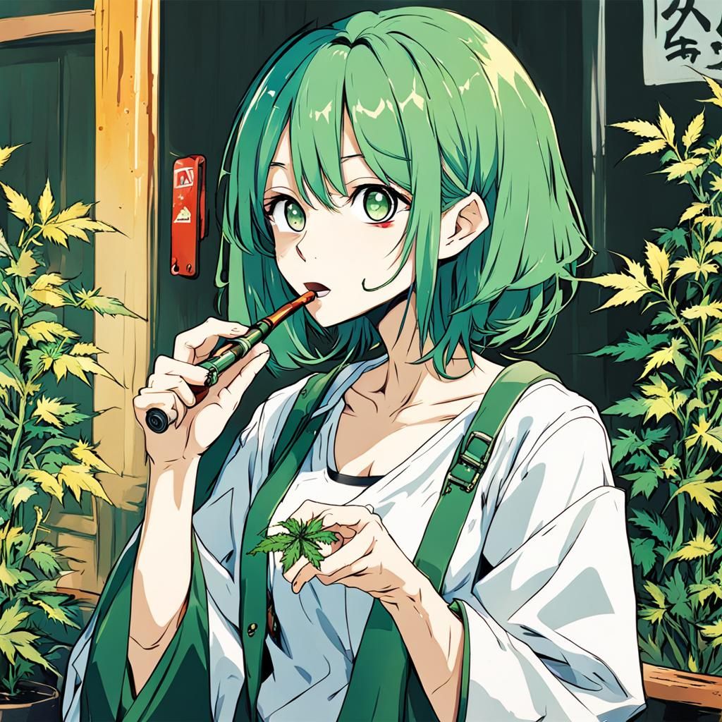 Anime woman using a weed pipe - Anime Girl Smoking a Weed Pi...
