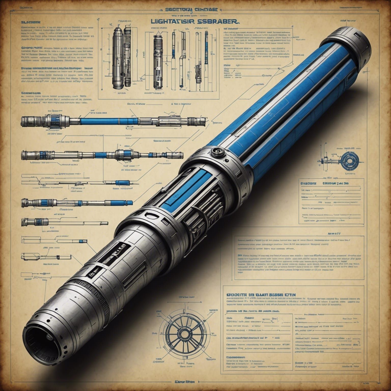 Detailed cross-sectional blueprint of a lightsaber - AI Generated ...