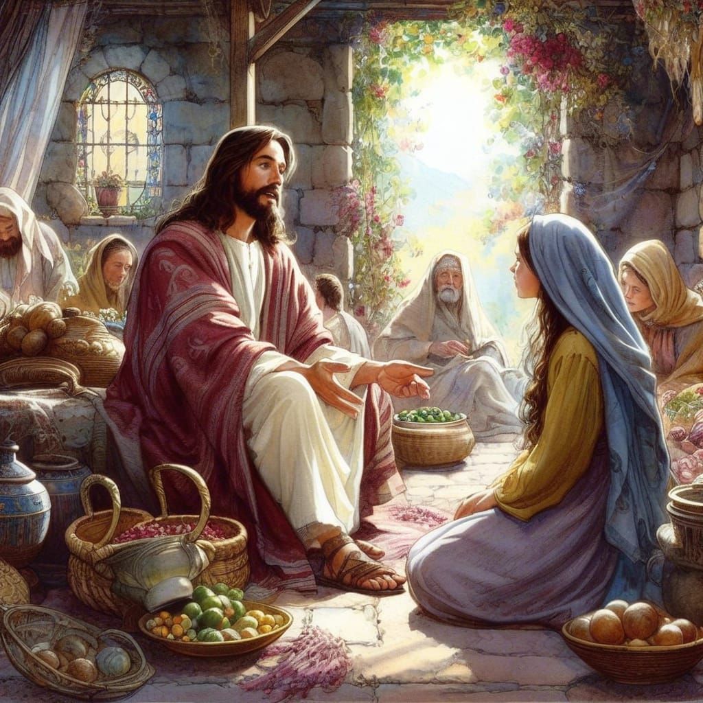 Jesus speaks with Mary at her home... - AI Generated Artwork ...