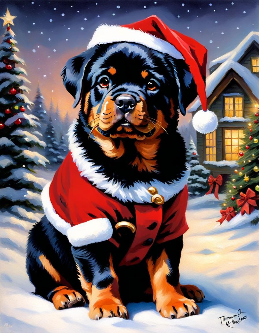 Rottweiler Christmas puppy - AI Generated Artwork - NightCafe Creator