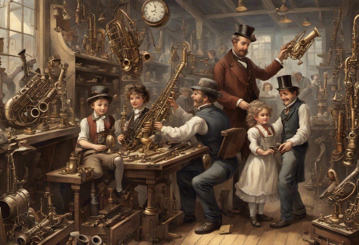 Saxophone shopping in the workshop of Adolphe Sax - AI Generated ...