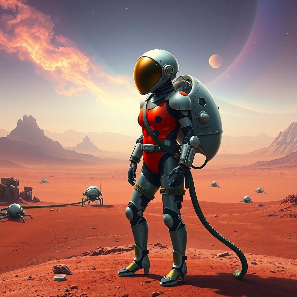 Ladybug Alien in Futuristic Exosuit on Alien Plane... - AI Art