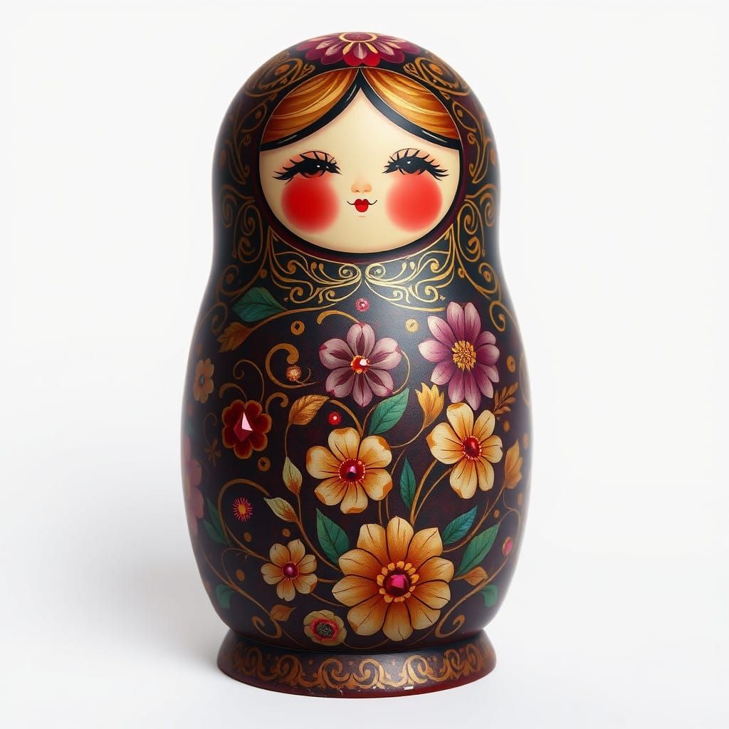 Highlight a single, intricately painted Matryoshka doll against a ...