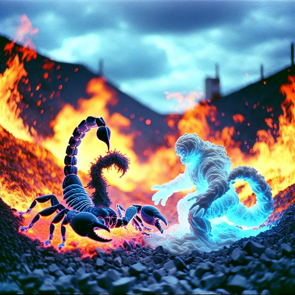 Gravel Pit On Fire With Bioluminescent Scorpion Fighting A Vanilla ...
