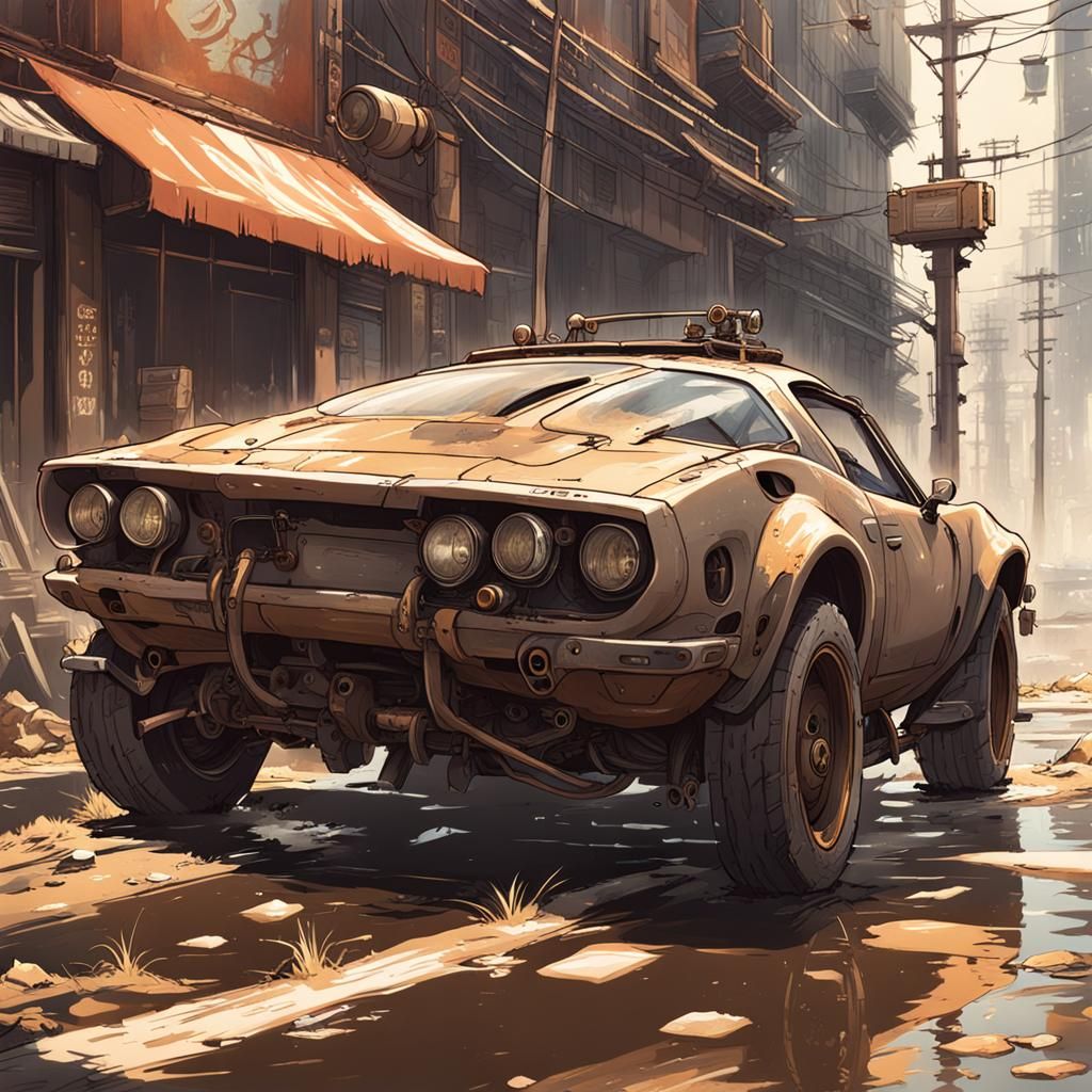 Post apocalyptic sports car - AI Generated Artwork - NightCafe Creator