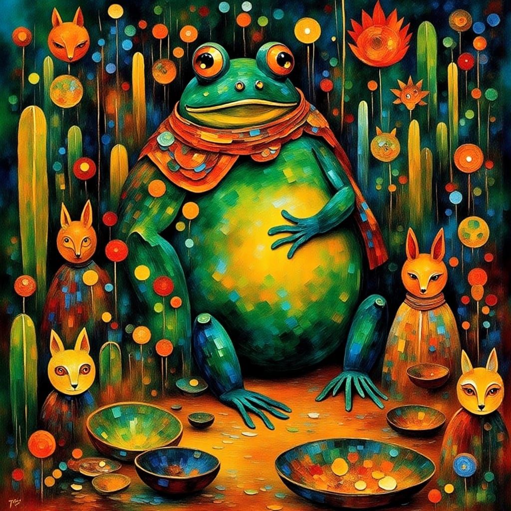 Surreal Toad God Unites with Fox Bride in Vibrant ... - AI Art