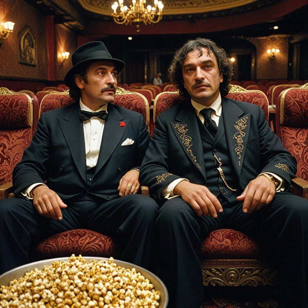 gypsy people at the cinema at night with popcorn - AI Art