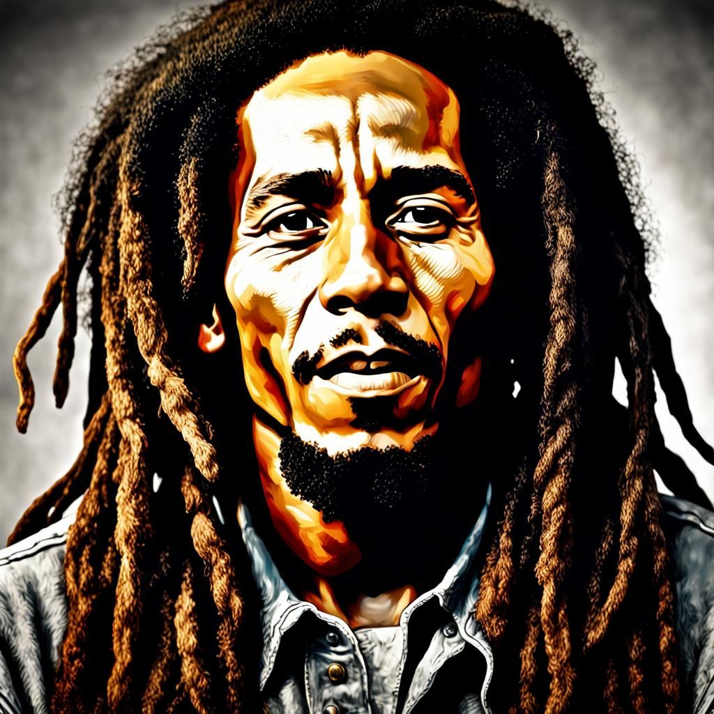 bob marley head shot facing forward realistic cinematic very detailed ...
