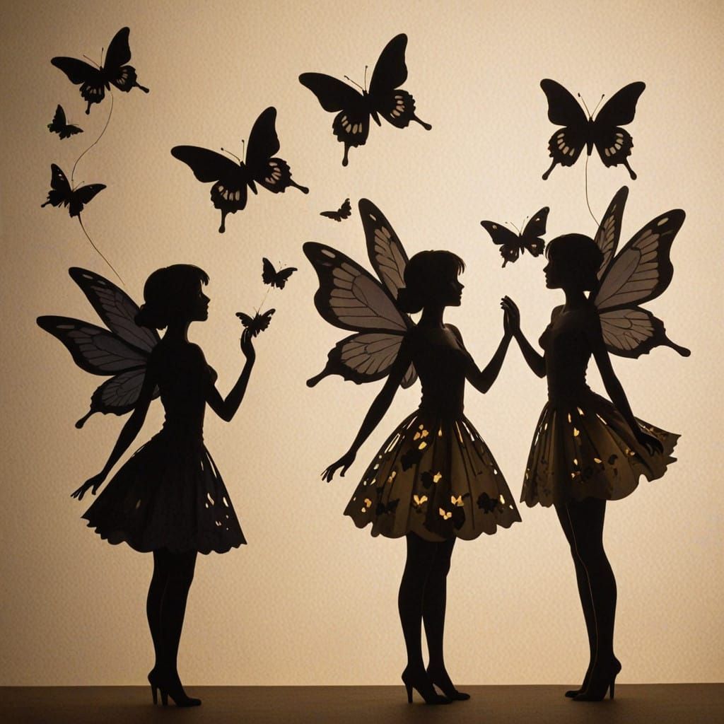 Whimsical Shadow Fairies and Butterflies Dance - AI Art