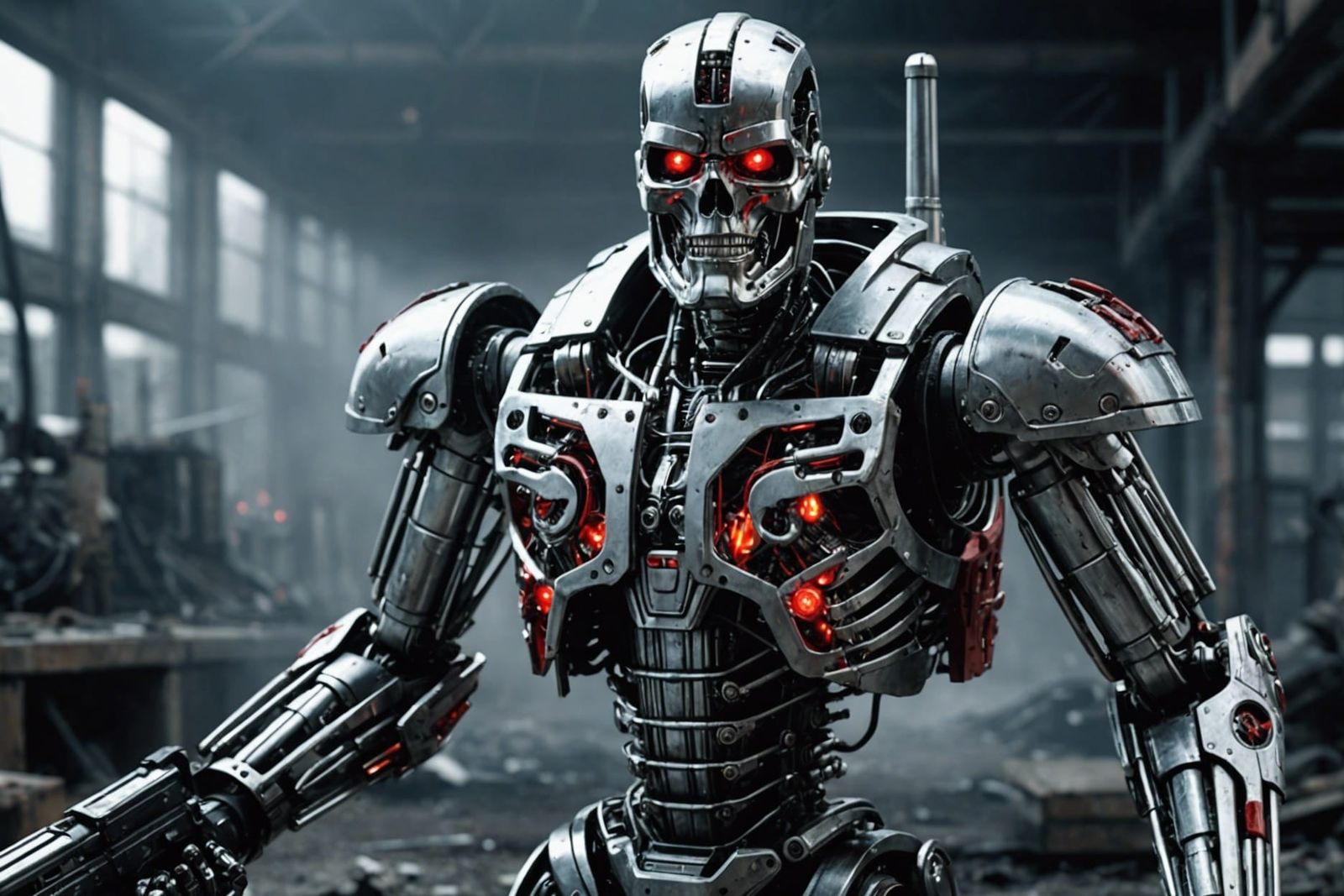 a T-600 terminator has been sent back in time to fight. Its metallic ...