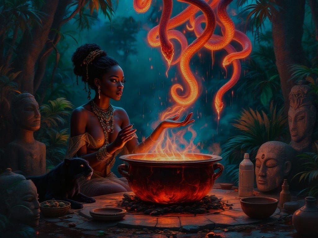 African soul - Mother of magic visualizing fiery serpents of creation