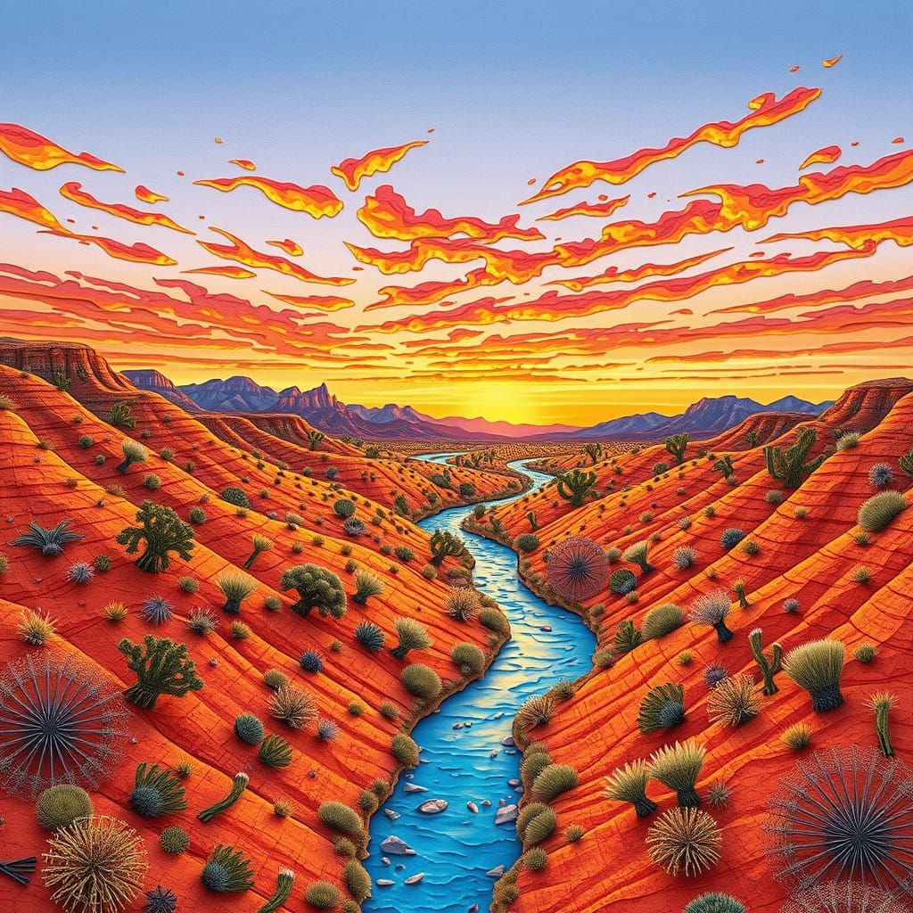 hyperdetailed photorealistic quilling collage art painted desert valley ...