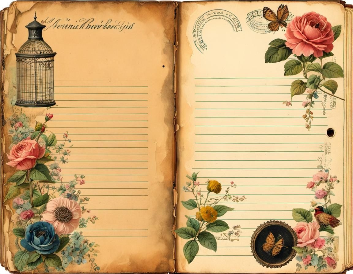 extremely beautiful open old vintage journal. parchment pages with ...