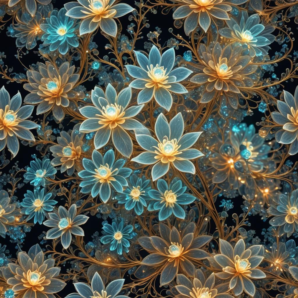 Aqua and Gold Luminous Flowers - AI Generated Artwork - NightCafe Creator