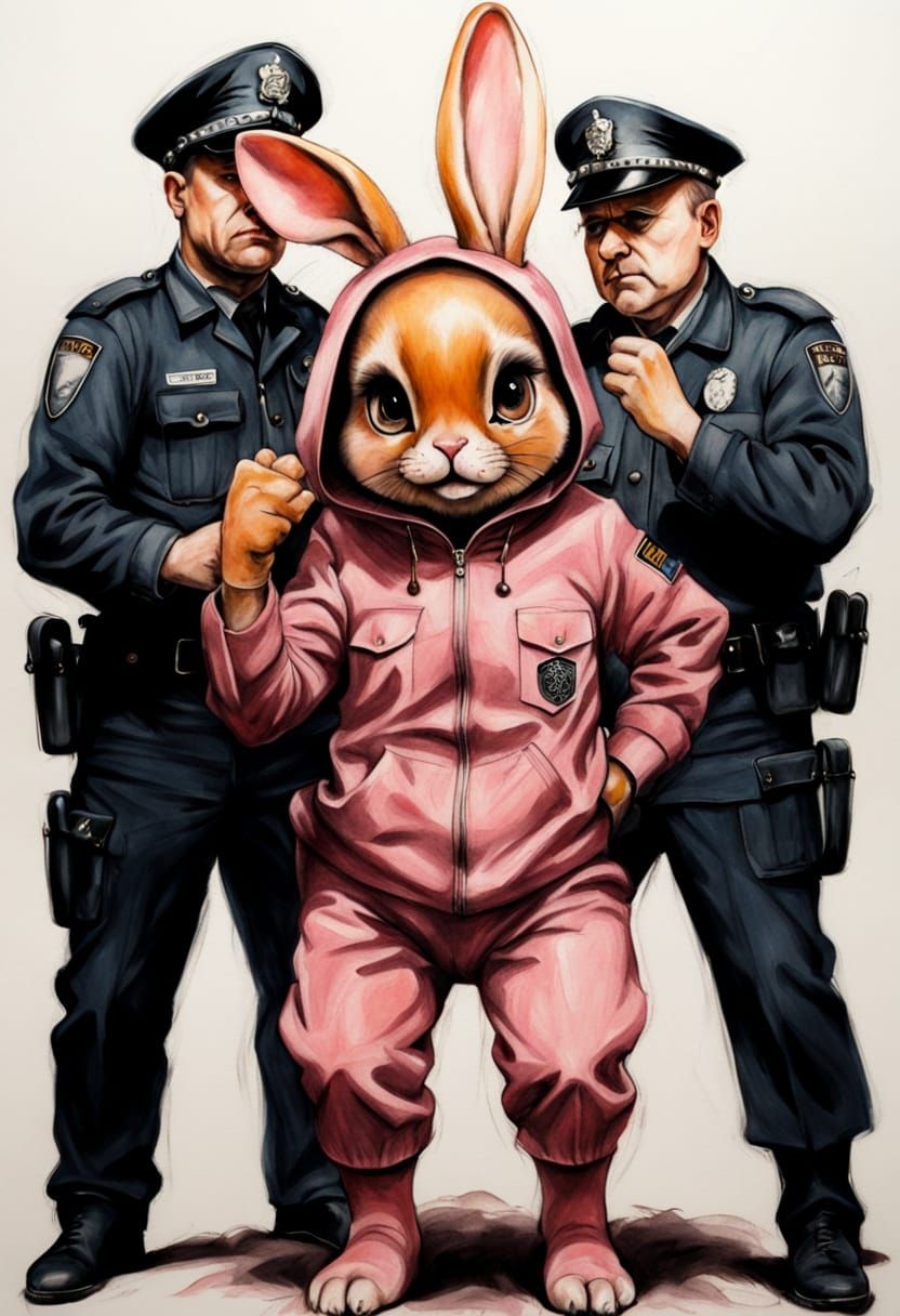 Pink Rabbit Cheerleader's Arrest: 1960s Pencil Ske... - AI Art