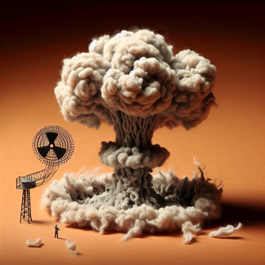 miniature model of a nuclear explosion modeled out of dryer lint - AI ...