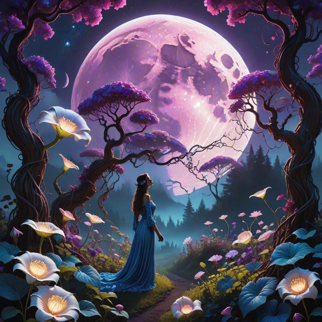 Surreal Forest Dreamscape Under Blood Moon - AI Art