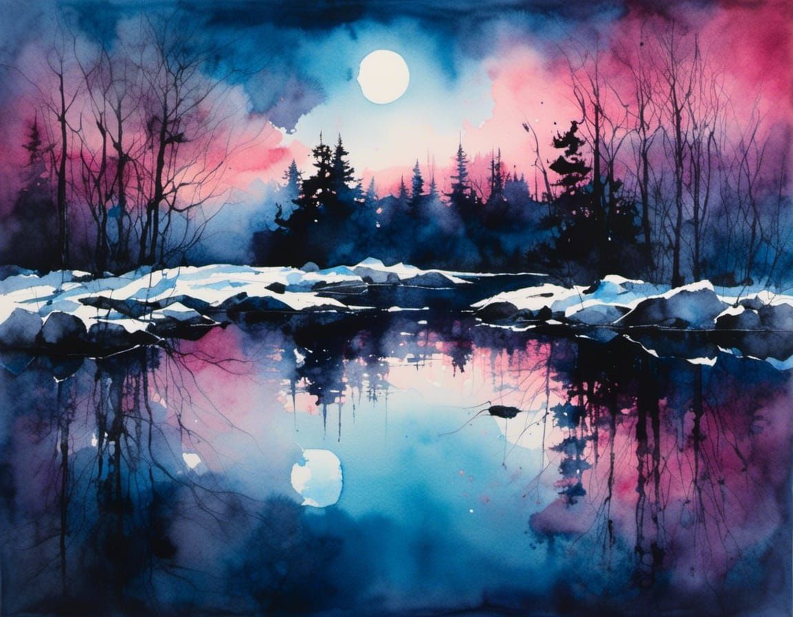 Reflection watercolor - AI Generated Artwork - NightCafe Creator