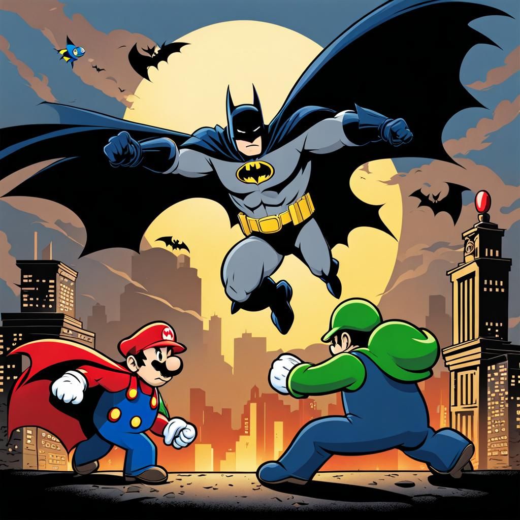Batman versus Mario - AI Generated Artwork - NightCafe Creator