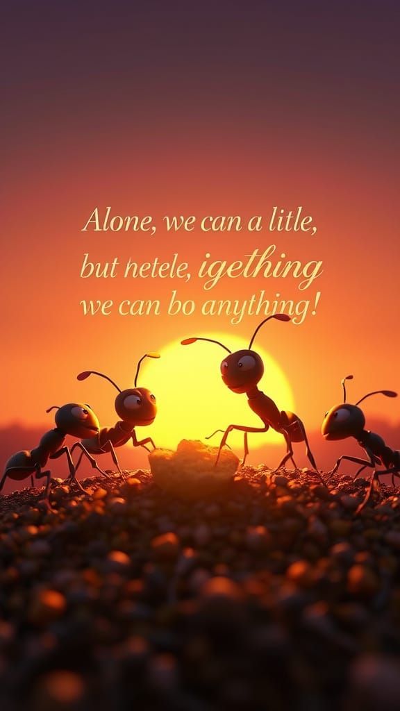Ants Share Crumb in Unity under Sunset Glow - AI Art