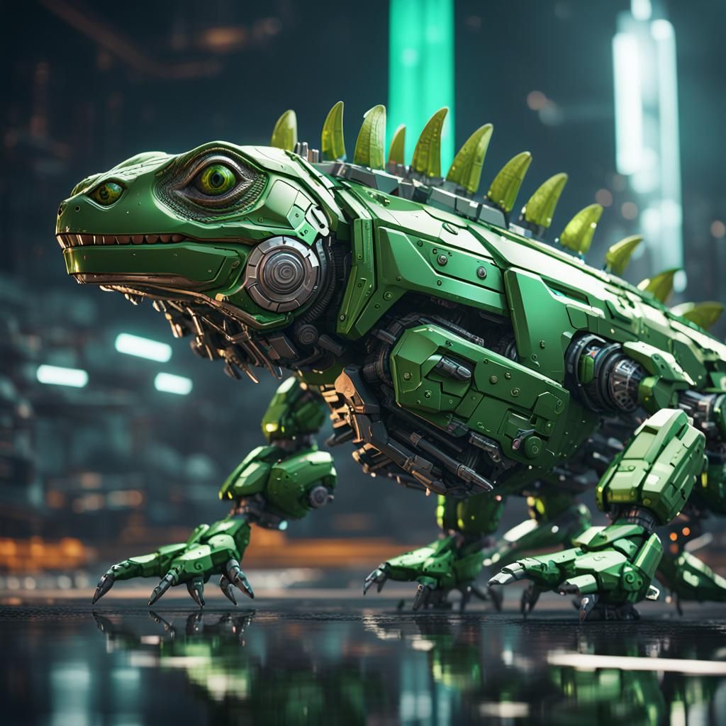Cyborg green iguana - AI Generated Artwork - NightCafe Creator