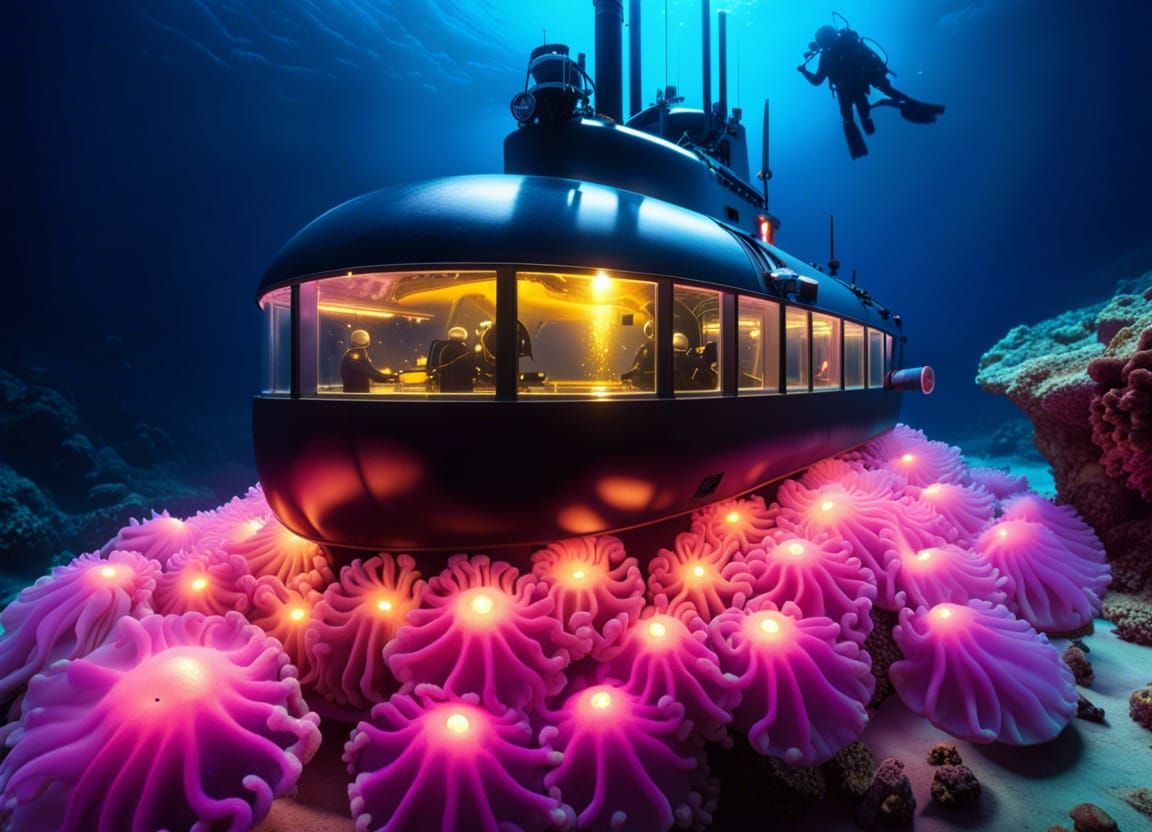 Deep sea base surrounded by strange pink creatures - AI Generated ...
