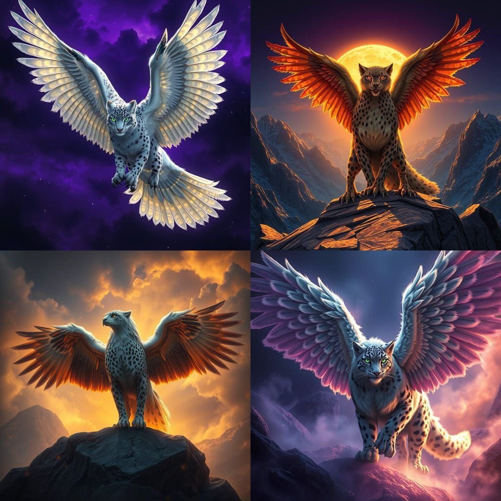 eagle winged snow leopard gryphon hyper realistic