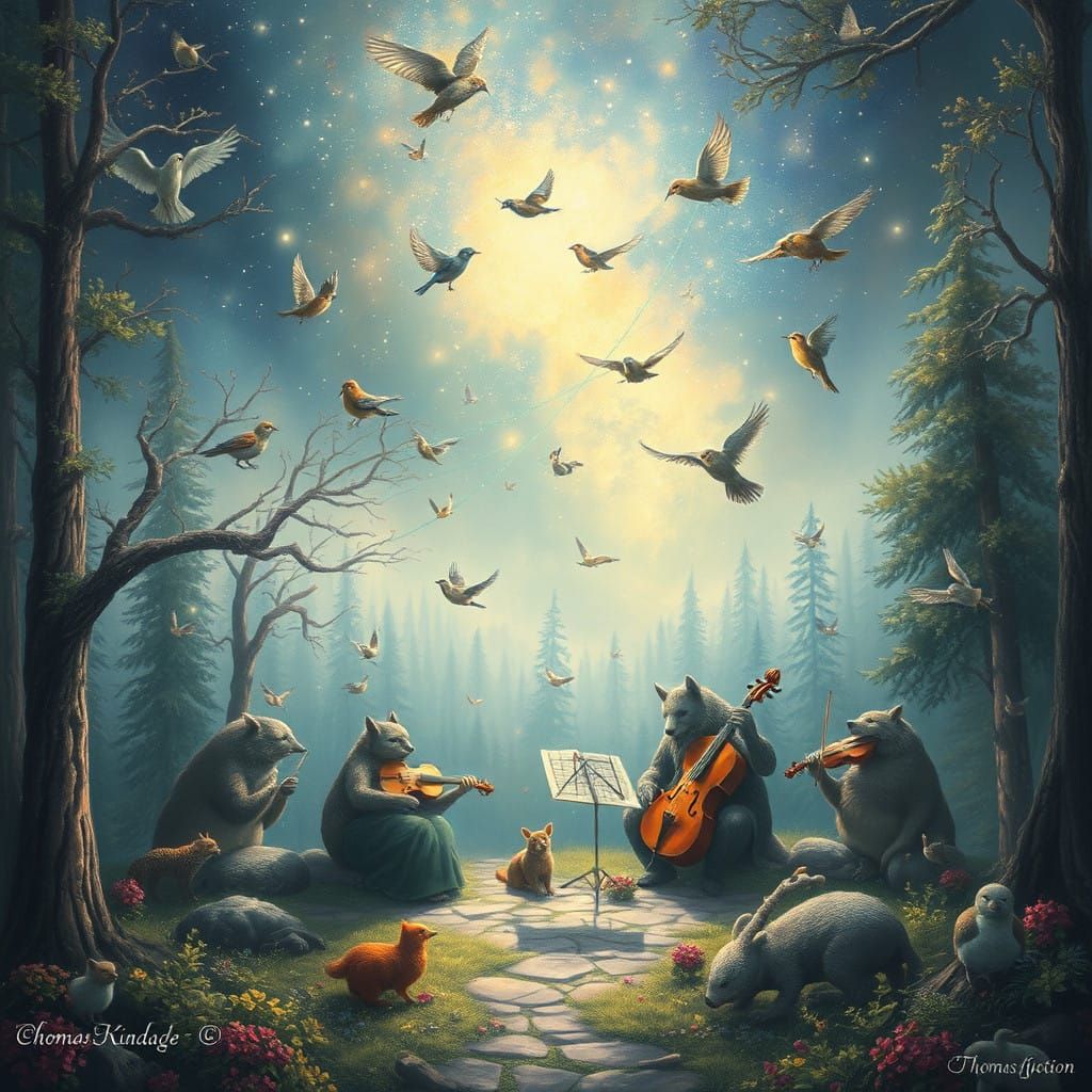 An animal orchestra with all the forest inhabitants give a concert ...