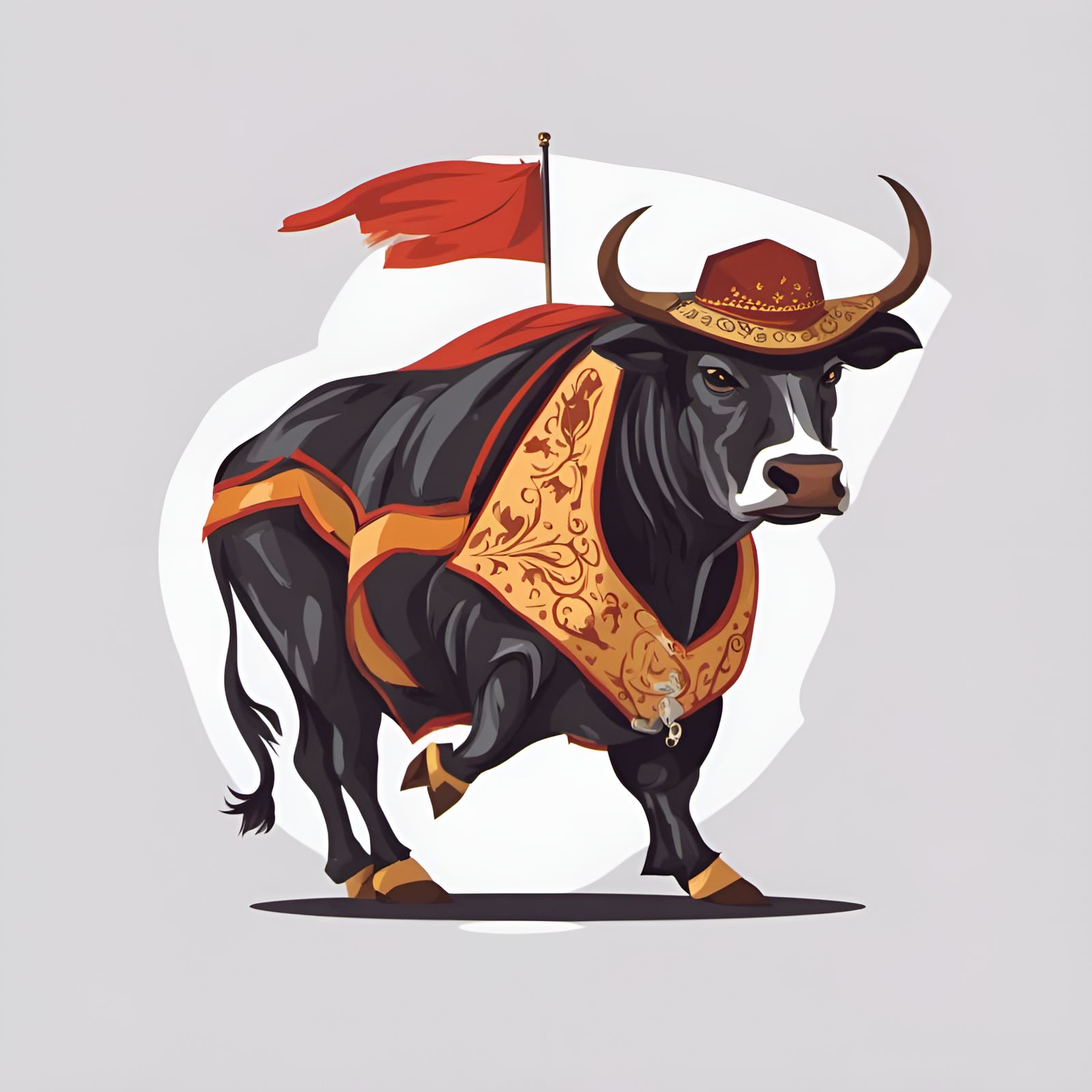bull dressed as a bullfighter in flat style vector on white background ...