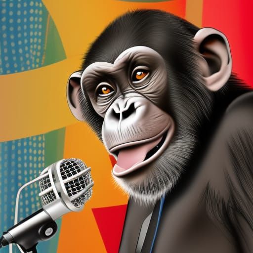 Chimpanzee, stand up comedy - AI Generated Artwork - NightCafe Creator