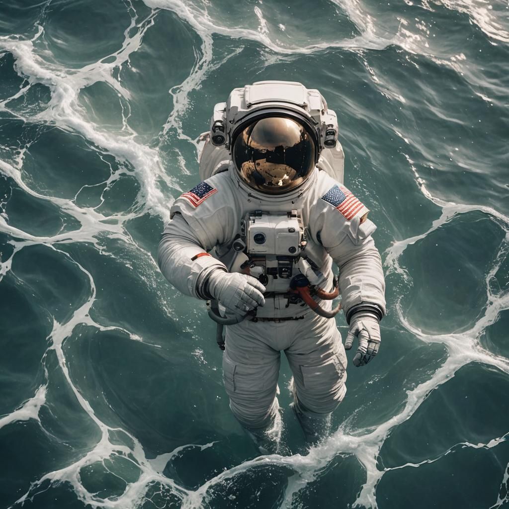 Astronaut in the ocean - Space Explorer Surfs the Deep Blue
