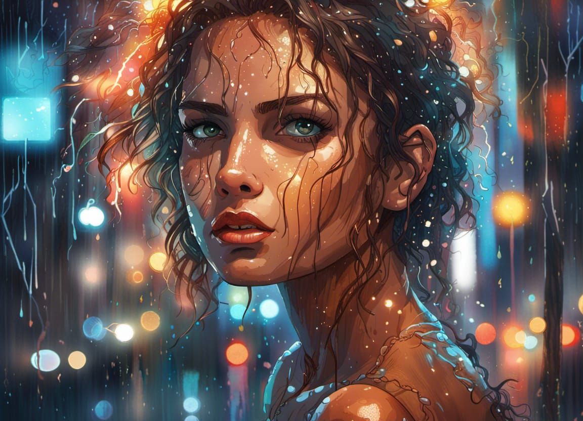 beautiful woman, stunning, perfect face, mesmerizing eyes: heavy rain ...