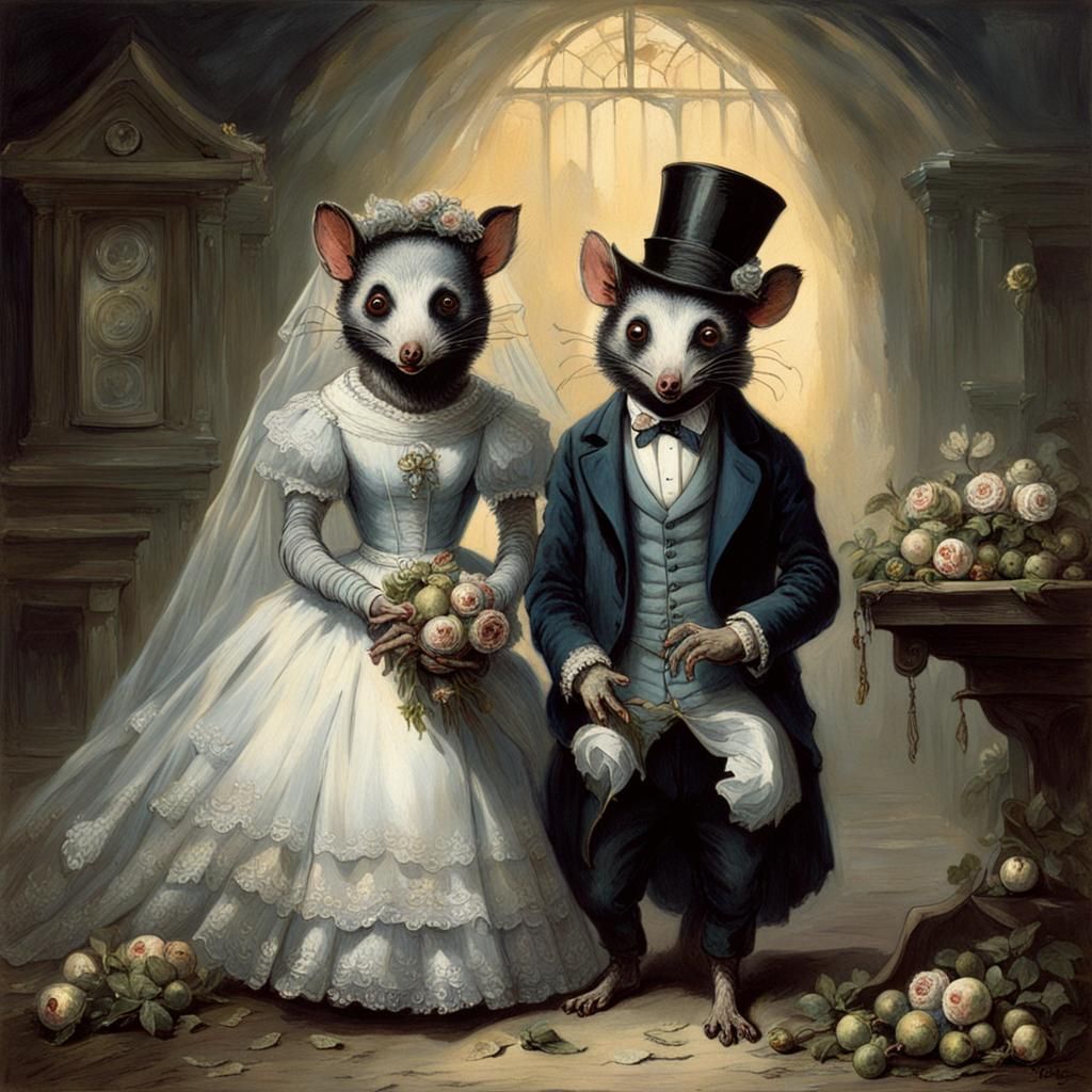 two possums dressed as Victorian bride and groom - AI Generated Artwork ...