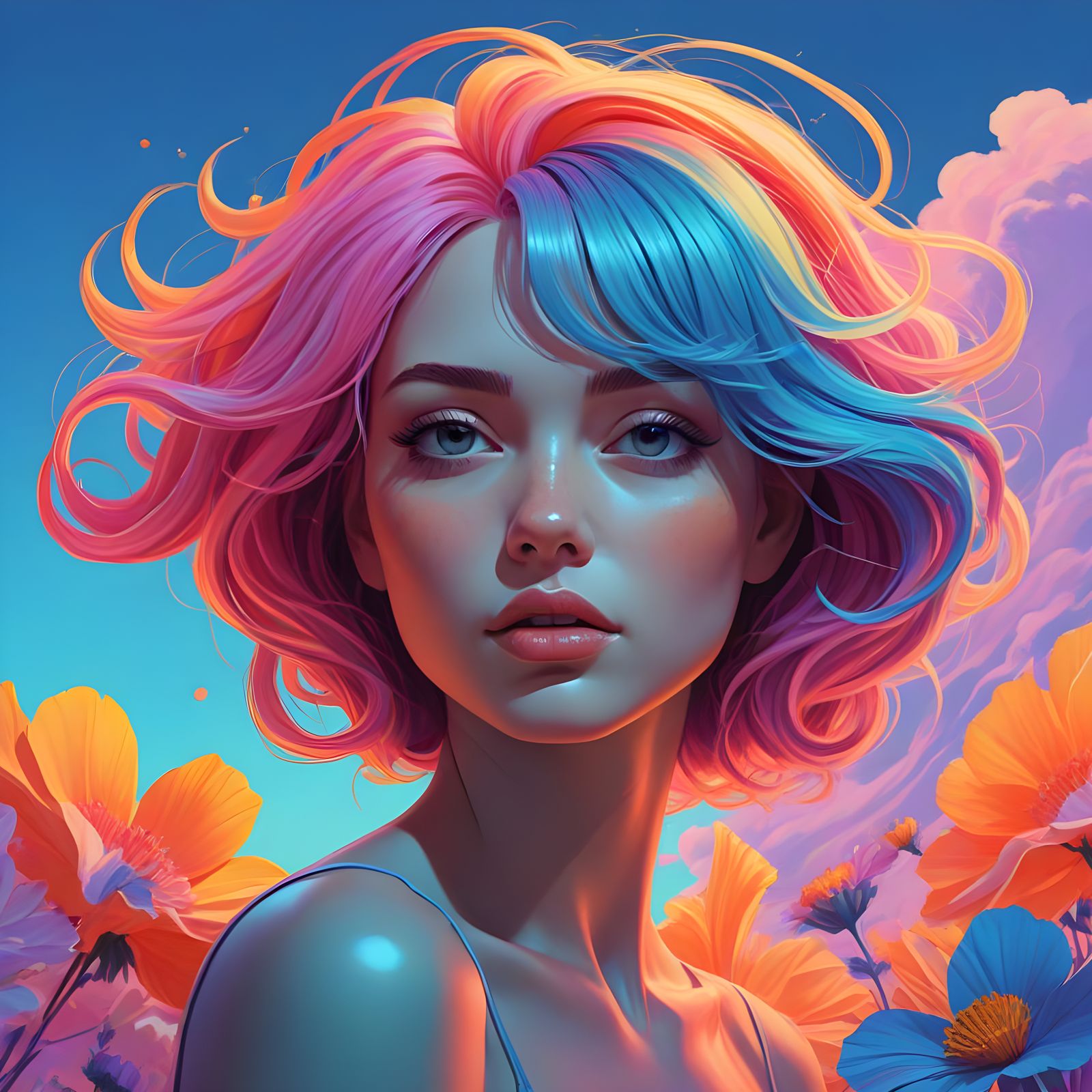 Psychedelic Neon Airbrush Hope Among Flowers for ChromaDepth 3D Glasses