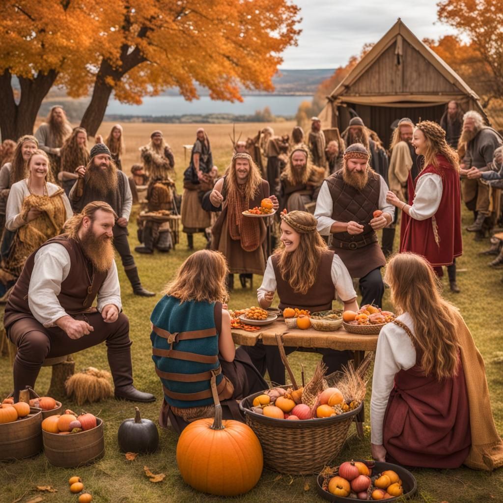Viking fall harvest party with people in the afternoon - AI Generated ...