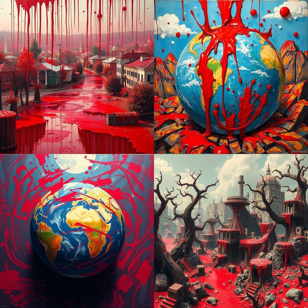 The World Is Bleeding - World Dripping with Vibrant Red Pain...