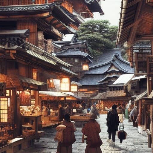 Japanese Medieval Village Market - AI Generated Artwork - NightCafe Creator