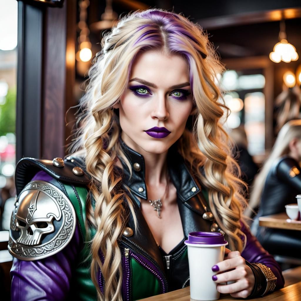 Fierce Female Valkyrie in Cyberpunk Biker Chic - AI Art