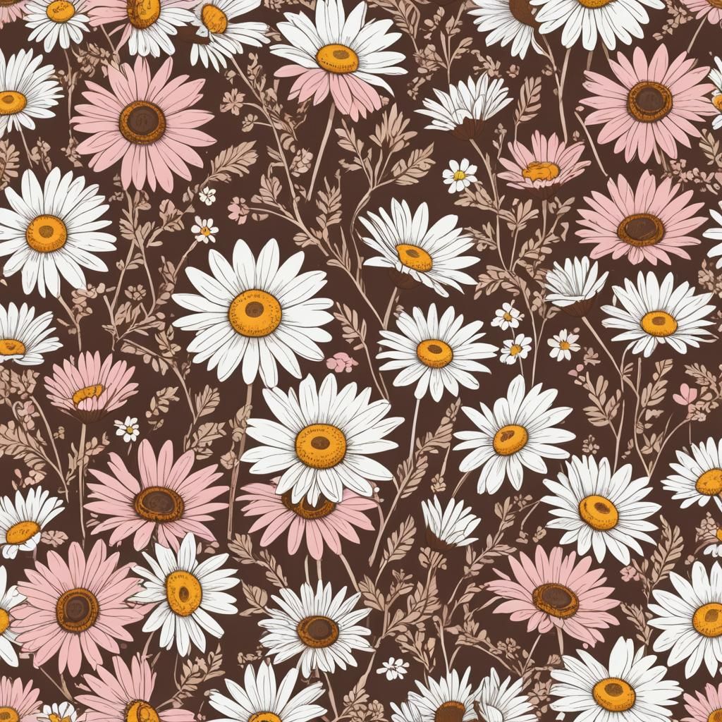 daisy wide space daisy in white pink and brown quirky vector hand ...