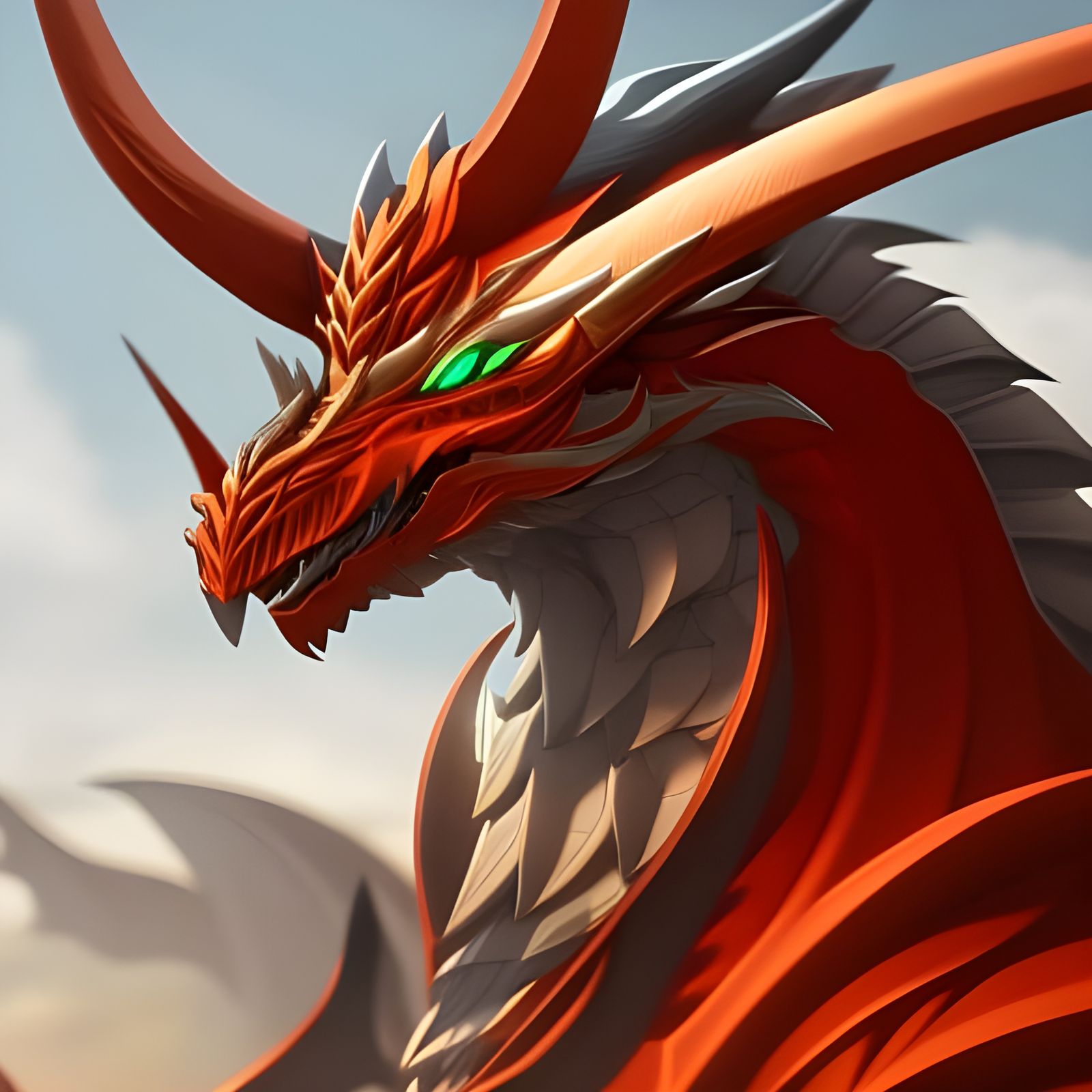 large dragon, gray eyes, large horns, 8k resolution, portrait, CGI ...