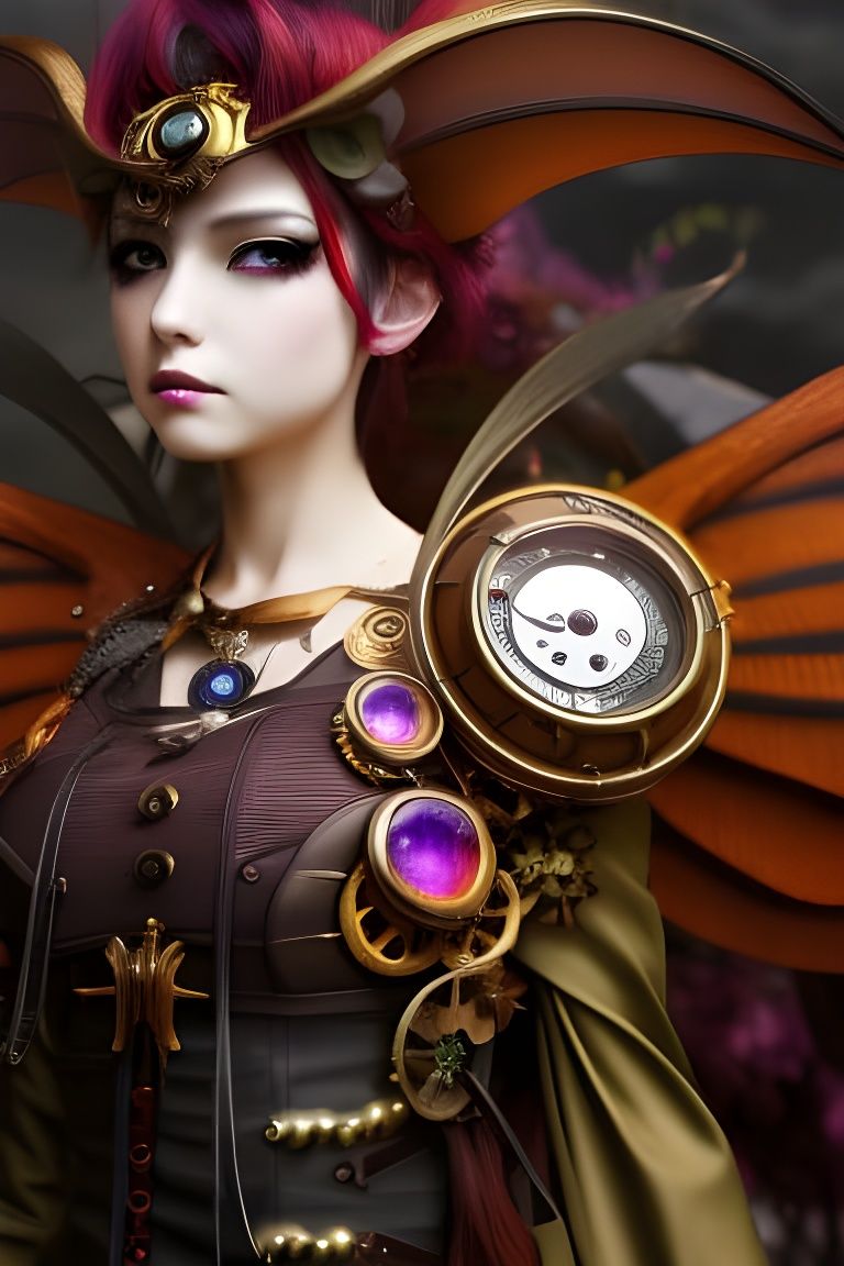 steampunk face mask, gothic steampunk fairy with short white hair, red ...