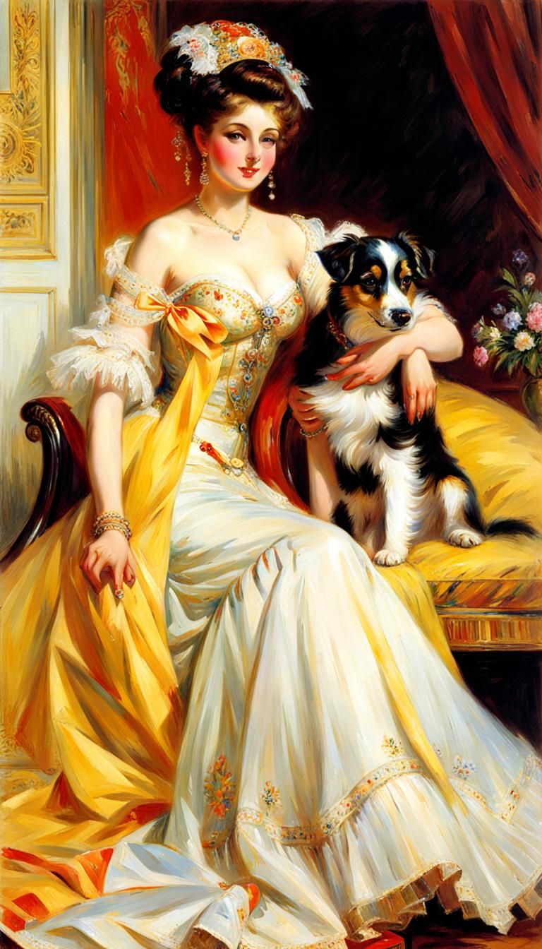 Konstantin Razumov courtesan and her dog - AI Generated Artwork ...