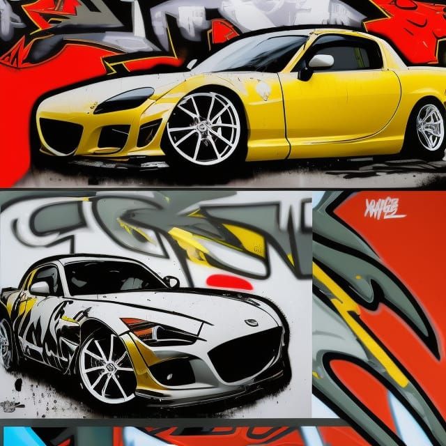 Mazda RX-7 Graffiti Collage #3 - AI Generated Artwork - NightCafe Creator