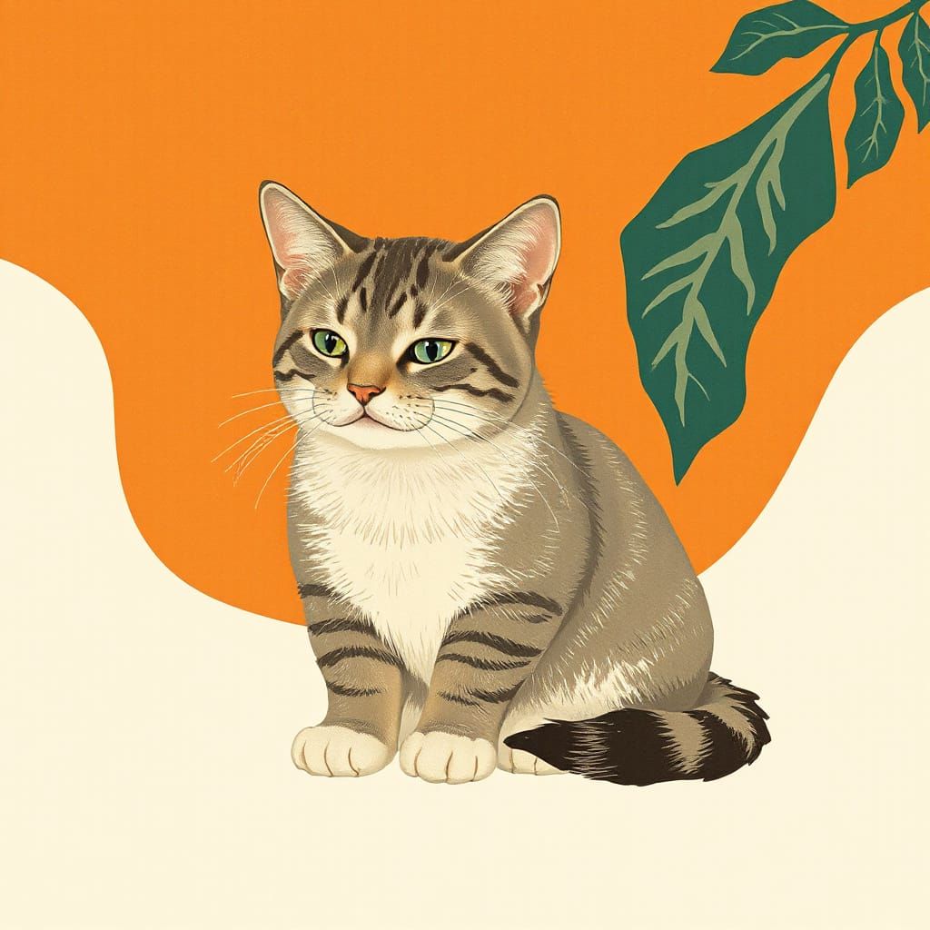 Surreal Cat in Japanese Modernist Style with Matis... - AI Art