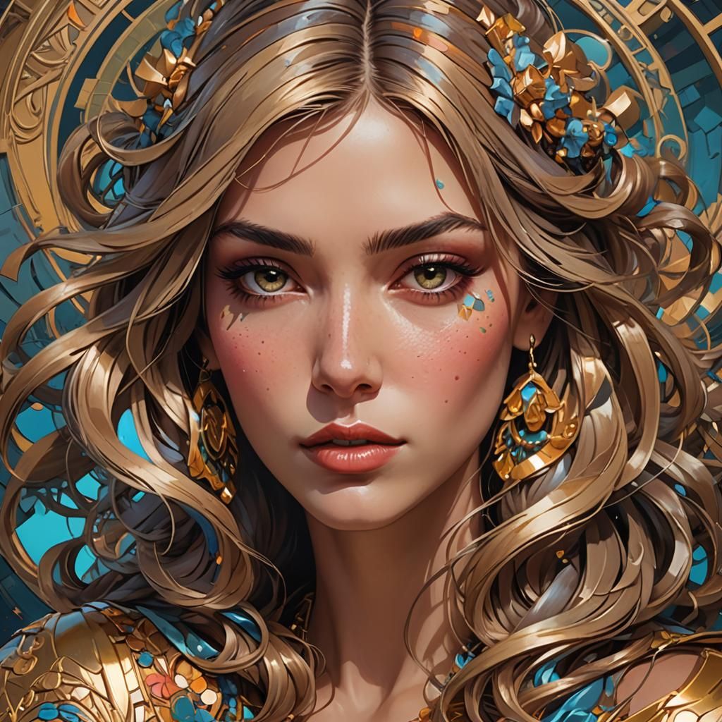 Hyperdetailed popart beautiful girl portrait head and shoulders ...