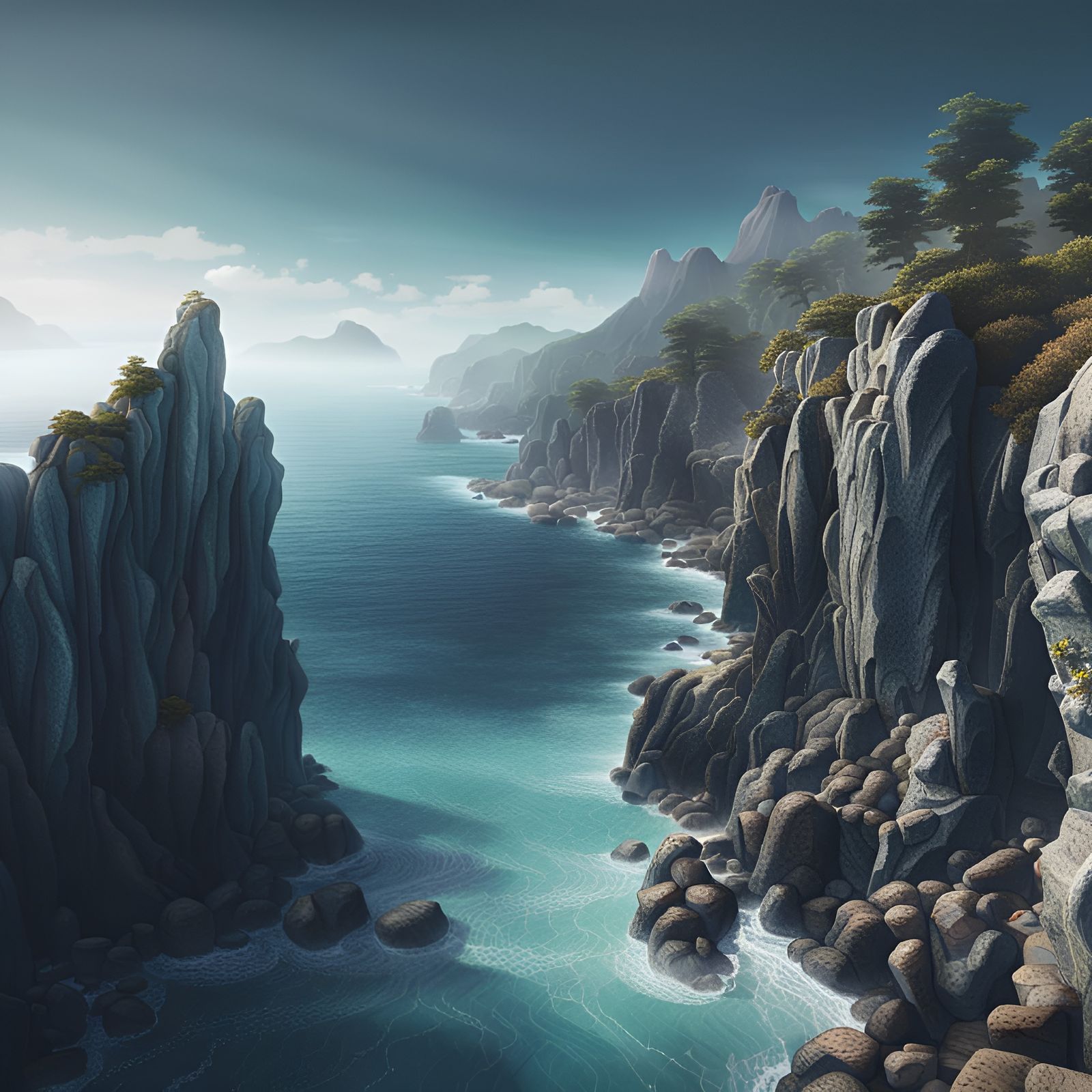 Standing on the Edge of Land and Sea - AI Generated Artwork - NightCafe ...